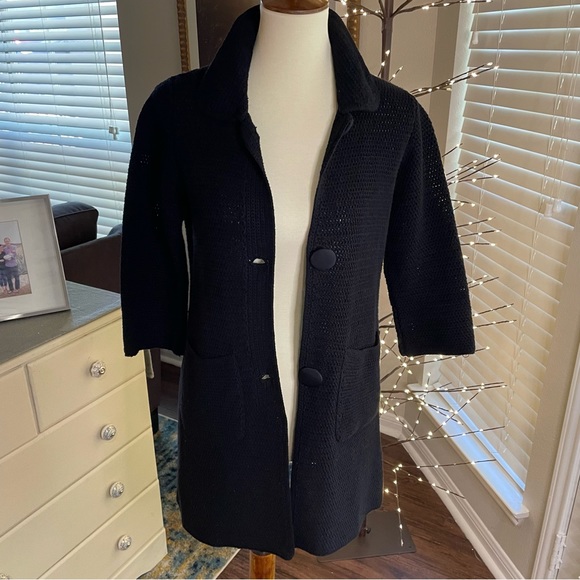 J. Crew | Jackets & Coats | J Crew Black Handknit Long Sweater Coat ...